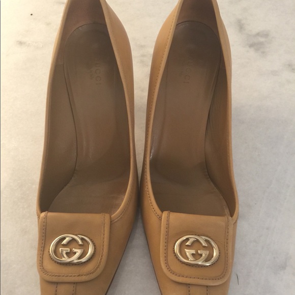 Gucci | Shoes | Gucci Gold Logo High Heel Women Size 395 | Poshmark